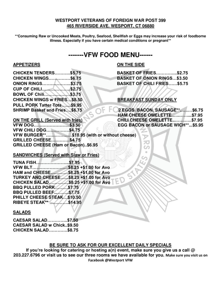 Food Menu » Westport VFW