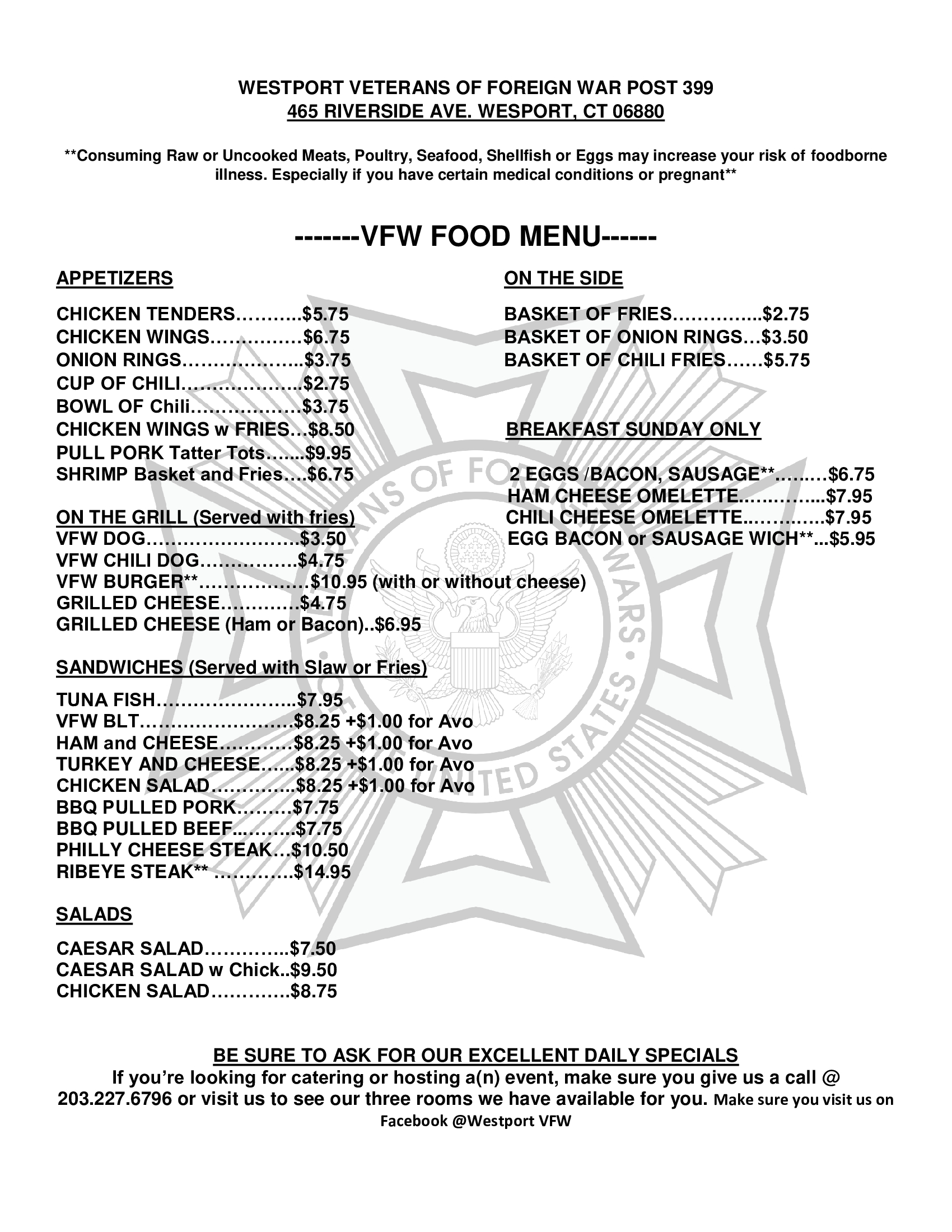 Food Menu » Westport VFW